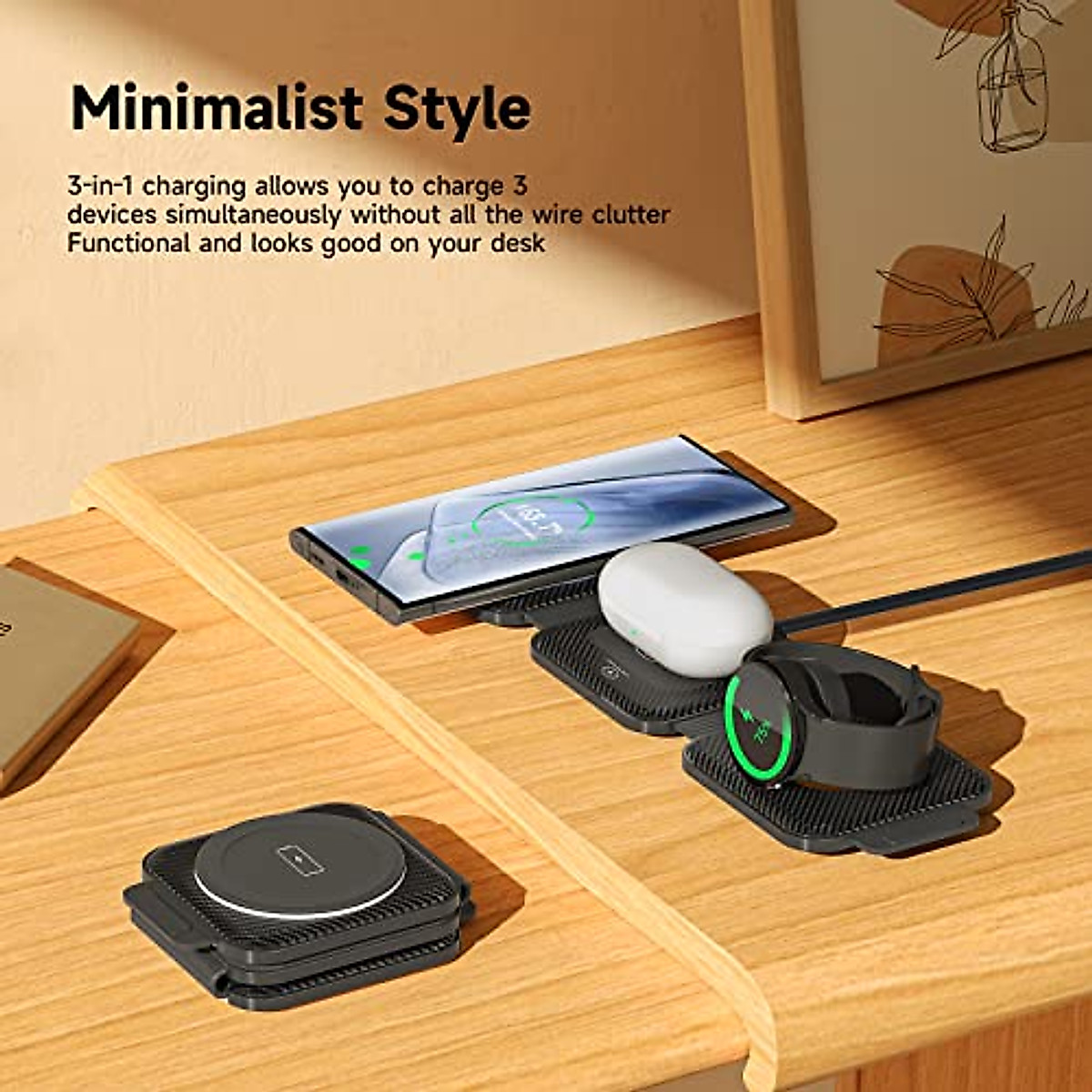 Wireless Charger For Samsung Multi Devices, Foldable 3 in 1 Fast Travel Charging Pad/Station/Dock Compatible for Samsung Galaxy Z Fold4/Flip4/S23Ultra/S22/S21/S20/Note 20 Galaxy Watch5/4/3 Galaxy Buds