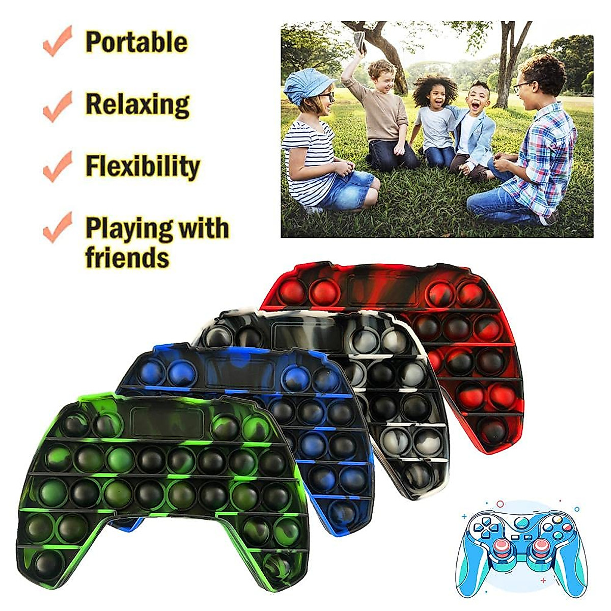 BEVEEN Game Controller Gamepad Shape Push Pop Bubble Fidget Sensory Toy,Silicone Stress Reliever Push Pop Fidget Toy, Squeeze Sensory Toy for Kids, Educational Game Toy Gift for Kids (Red / Black)