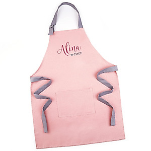 ROMEOSHOP custom apron for women, personalized apron for kid girl, cooking baking kitchen gift (01 pink)