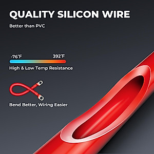 BougeRV Battery Cable 4 AWG 1 Feet in Pair, Flexible Silicone and Pure Copper Wire Set, with M8 5/16" Lugs, for Power Inverter, Battery, RV, Marine (4 Gauge 1Ft/12Inch)