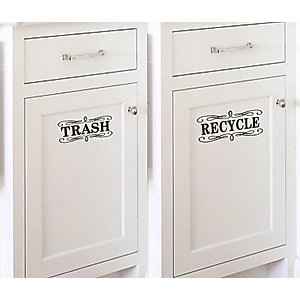 BERRYZILLA Trash Recycle Vinyl Decal Set 5.5" x 2.5" for Kitchen Cabinet Door Stainless Steel Trash Cans Elegant Script Handwriting Lettering Art Decor Sticker