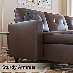HONBAY Convertible Sectional Sofa Couch, L Shaped Sofa Couch with Faux Leather Sectional for Small Apartment, Brown