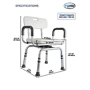 360 Degree Heavy Duty Swivel Shower Chair with Armrests and Back Support, Shower Chair for Inside Shower, Tub Transfer Bench, Shower Stool&Bath Chair(RightHand Handle)