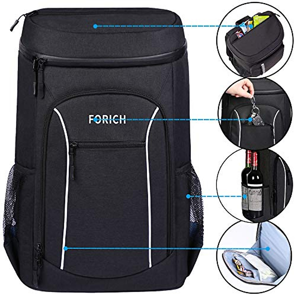 FORICH Cooler Backpack Portable Soft Backpack Coolers Insulated Leak Proof Large Cooler Bag for Men Women to Work Lunch Travel Beach Camping Hiking Picnic Beer Bottle Backpack, 30 Can (X - Black)