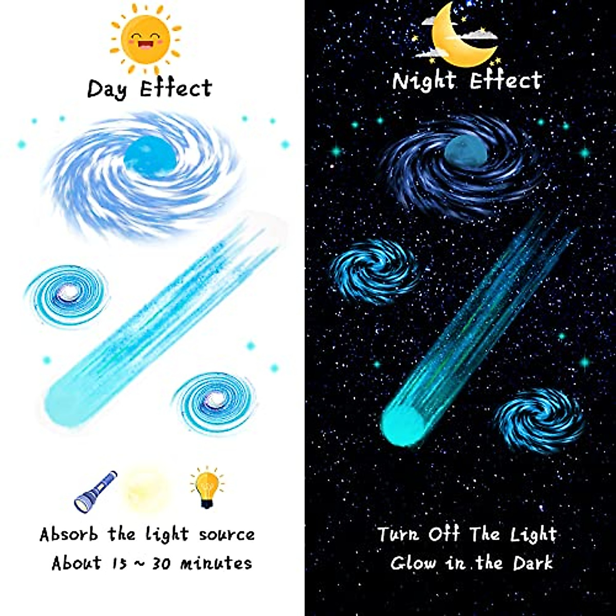 Glow in The Dark Stars for Ceiling Wall Stickers Galaxy Star Stickers Glow in The Dark Self-Adhesive Glow in The Dark Wall Stickers Removable Glow in Dark Decals for Kid Nursery (Classic Style)