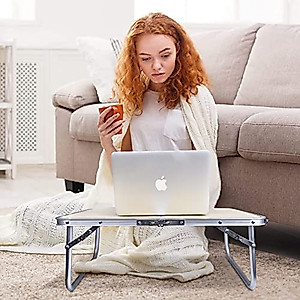 Foldable Laptop and Bed Table with Storage, Portable Mini Lap Desk for Legs, Ideal for Study, Reading, Picnic, Breakfast,and More (Wooden)