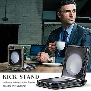 phone flip case Wallet Case Compatible with Samsung Galaxy Z Flip 5,Retro Real Cowhide Leather Folio Flip Wallet Magnetic Slim Phone Cover|Card Holder, Anti-Drop,Full Protection phone screen protectio