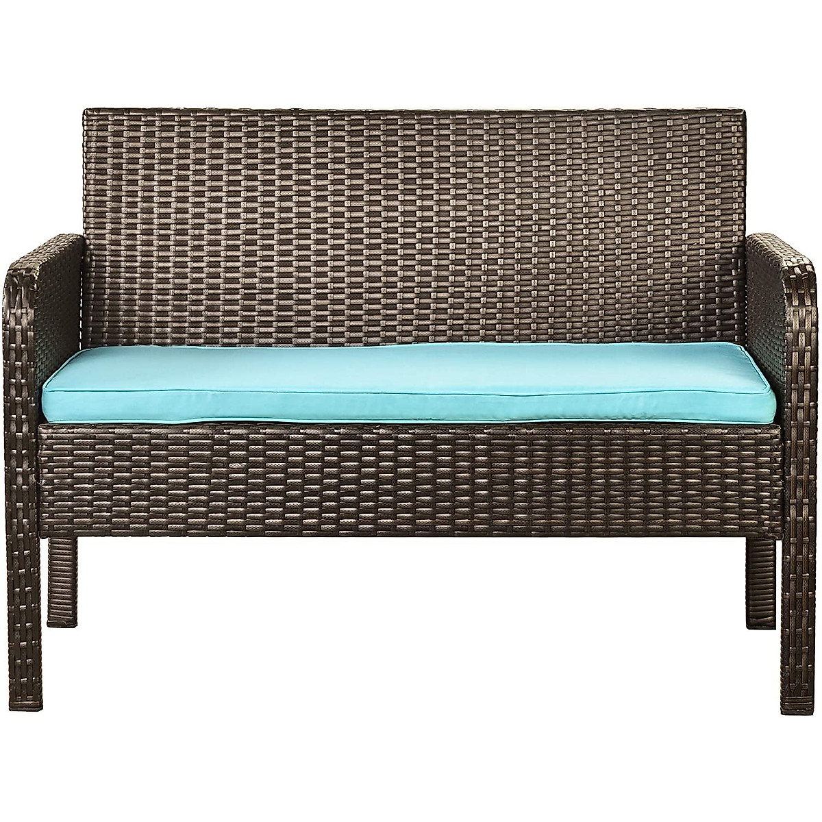 STP-Y 4 Pieces Outdoor Patio Furniture Set All-Weather Wicker Sofa Set Rattan Chair with Tempered Glass Table, Cushioned Seats Conversation Sets, Blue (Color : Blue)