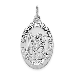 IceCarats 925 Sterling Silver Saint Christopher Medal Patron of Travelers Athletes Protection Necklace Christian Religious Pendant Faith Charm 31mm x 18mm Only
