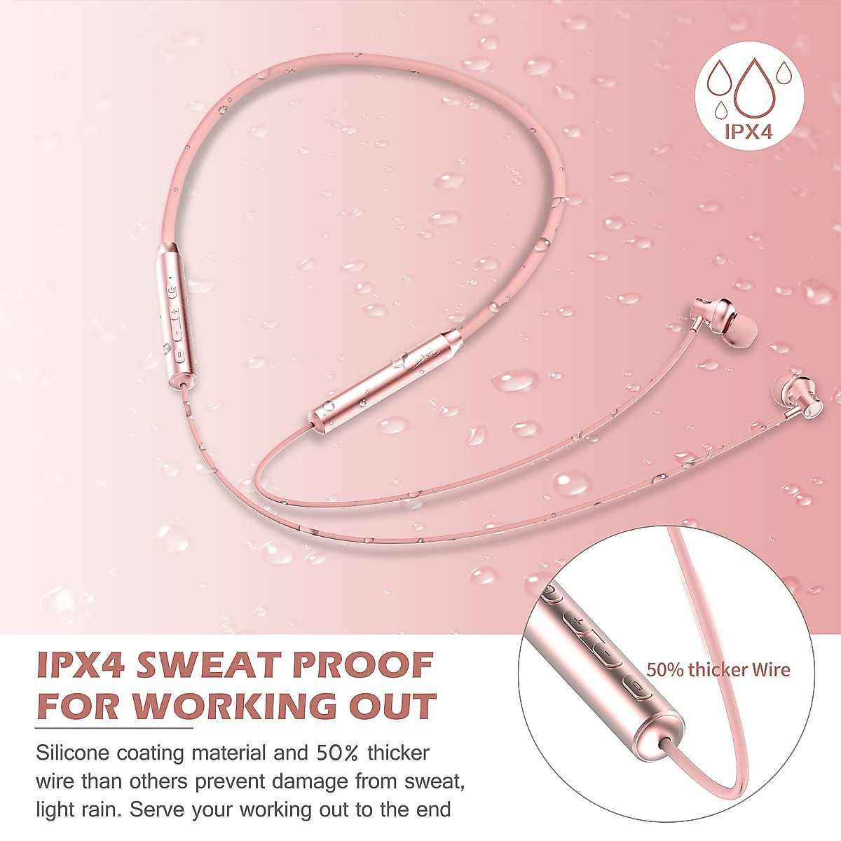 OINMELY Neckband Bluetooth Headphones V5.0 Wireless Headset Sport Earbuds w/Mic 12Hrs Playtime Cordless Noise-Canceling Earphones for Gym Running Compatible with iOS Samsung Android