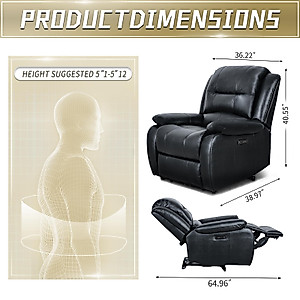 HealthRelife Massage Leather Recliner Chair, Comfy Upholstered Massage Armchair Oversized Modern Chair, Single Reading Chairs Massage Sofa for Bedroom Living Room, Adjustable 3 Positions, Black