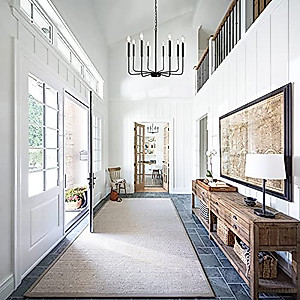 ALISADABOY Black Chandeliers for Dining Room Farmhouse 8 Light Rustic Industrial Candle Hanging Light Fixture for Living Room Kitchen Island Entryway Foyer Bedroom Pendant Lighting