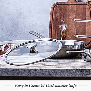 Merten & Storck Tri-Ply Stainless Steel 10" & 12" Frying Pan Skillet Set with Glass Lids, Professional Cooking, Multi Clad, Drip-Free Pouring Edges, Browning, Induction, Durable,Oven & Dishwasher Safe