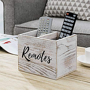MyGift 2 Slot Shabby Whitewashed Wood Remote Control Holder Caddy/Media Storage Box
