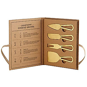 Santa Barbara Design Studio Gift Set Kitchen Essentials TableSugar Kraft Cardboard Book Gift Box, 4-Pieces, Champagne Gold Cheese Knives