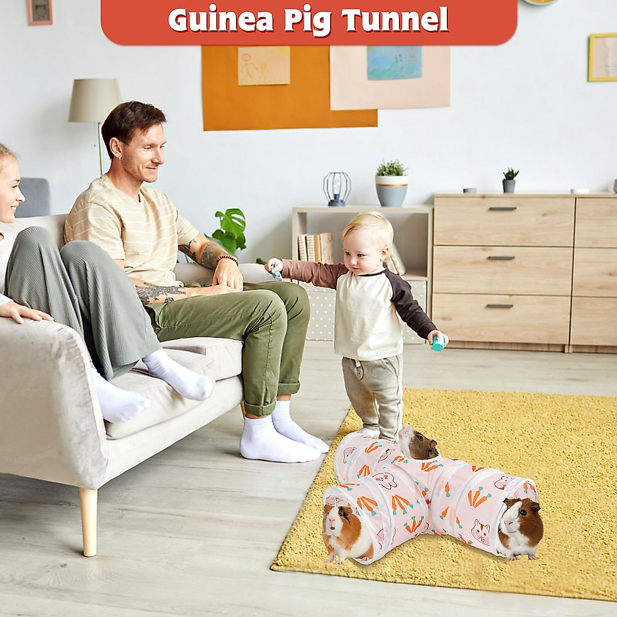 YUEPET 5.9" Guinea Pig Tunnels & Tubes Collapsible Pet 3 Way Play Tunnel Toys Small Animal Hideout Hideaway for Guinea Pig Chinchilla Ferret Hamster Rat(White)