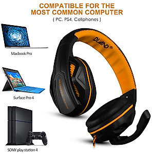 Gaming Headset,DLAND 3.5mm Wired Bass Stereo Noise Isolation Gaming Headphones with Mic for Laptop Computer, Cellphone, PS4 and so on- Volume Control (Black and Orange)