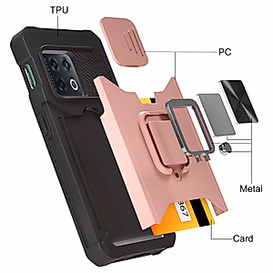 Lokyoo for OnePlus 10 Pro Case with Camera Cover & Kickstand, Slide Lens Cover + Built-in 360° Rotate Ring Stand, Armor Style, Impact-Resistant, Full Protect for OnePlus 10 Pro-Rose Gold