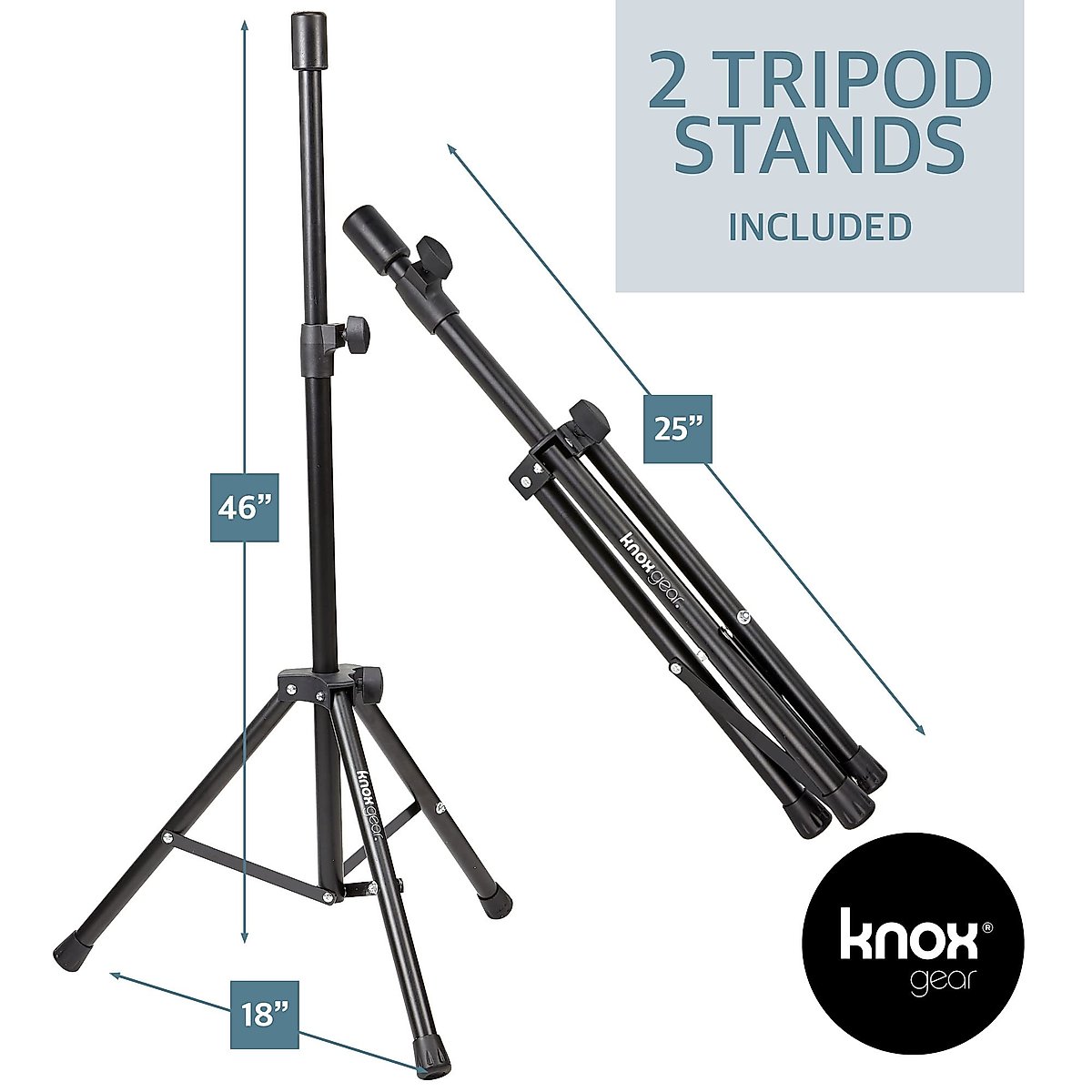 Knox Gear Dual Speaker and Mixer Set–Portable 8” 300 Watt DJ PA System with Wired Microphone & Tripod Stands, Amplifier, Bluetooth, USB, SD, 1/4” Line RCA, XLR Inputs, Ideal for a party or event