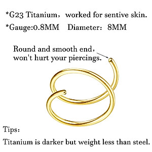 ORAZIO G23 Titanium Nose Ring Double Nose Hoop Ring for Single Piercing 20G Nose Rings Twist Hoop Nose Ring for Women Men Spiral Nose Piercings Handmade Cartilage Piercing