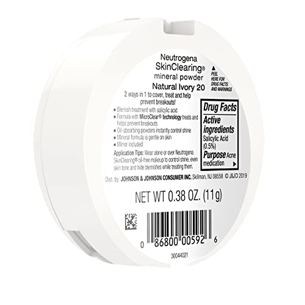 Neutrogena SkinClearing Mineral Acne-Concealing Pressed Powder Compact, Shine-Free & Oil-Absorbing Makeup with Salicylic Acid to Cover, Treat & Prevent Breakouts, Natural Ivory 20,.38 oz (Pack of 2)