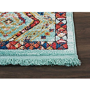 Nourison Tribal Decor Tribal Aqua 2'2" x 4'3" Area -Rug, Easy -Cleaning, Non Shedding, Bed Room, Living Room, Dining Room, Kitchen (2x4)