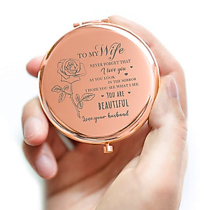 GAOLZIUY Gifts for Wife - Beautiful Wife Gift Rose Gold Compact Mirror, Birthday Gifts for Women, Wedding Anniversary, Valentines Day, Mothers Day for Wife