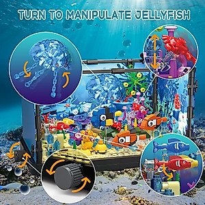 Vocrev Fish Tank Building Block Set for Adults and Kids Lighting Aquarium Building Block Toys for Boys Girls Age 8-14 Including Ocean Jellyfish, Turtle, Dolphin, Crab, Fish 725pcs - Jellyfish