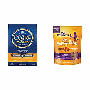 Wellness CORE RawRev Wholesome Grains Puppy Recipe, 10 lbs Soft Puppy Bites, Lamb and Salmon, 8 oz Bag