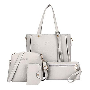 Fashion Tote Bags Shoulder Bag Handbags for Women Wallet Card Holder Set 4pcs 2022 Bag Handle Satchel Purse, Gray