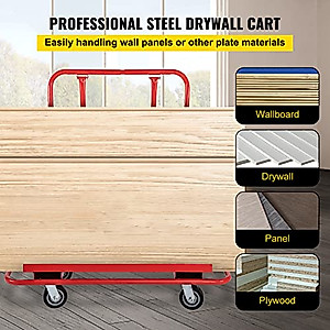 VEVOR Drywall Cart, 45.3"L × 21.7"W × 31.5"H Drywall Sheet Carts with 2200 LBS/1 Ton Load Capacity, Heavy Duty Plasterboard Trolley w/ Four 5" Wheels, Service Dolly for Handling Sheetrock Sheet Panel