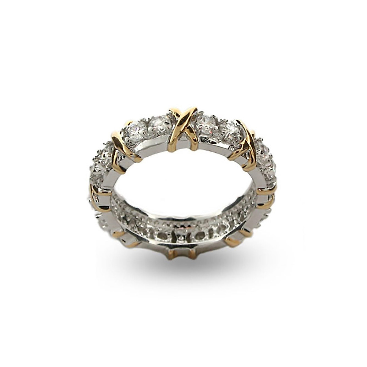 Sterling Silver & Gold Tone Designer Style CZ X Ring, ring size 9 - Women's Fashion Ring - Sterling Silver Ring for Her - Alternative Wedding Ring - Gift for Her - Birthday Gift - Gifts for Mom