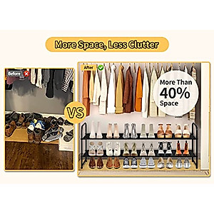 SLEEPING LAMB Long 2-Tier Shoe organizer for Closet, Stackable Wide Shoe Rack Holds 18-Pairs Low Shoe Shelf Storage for Bedroom, Floor, Entryway(Black)