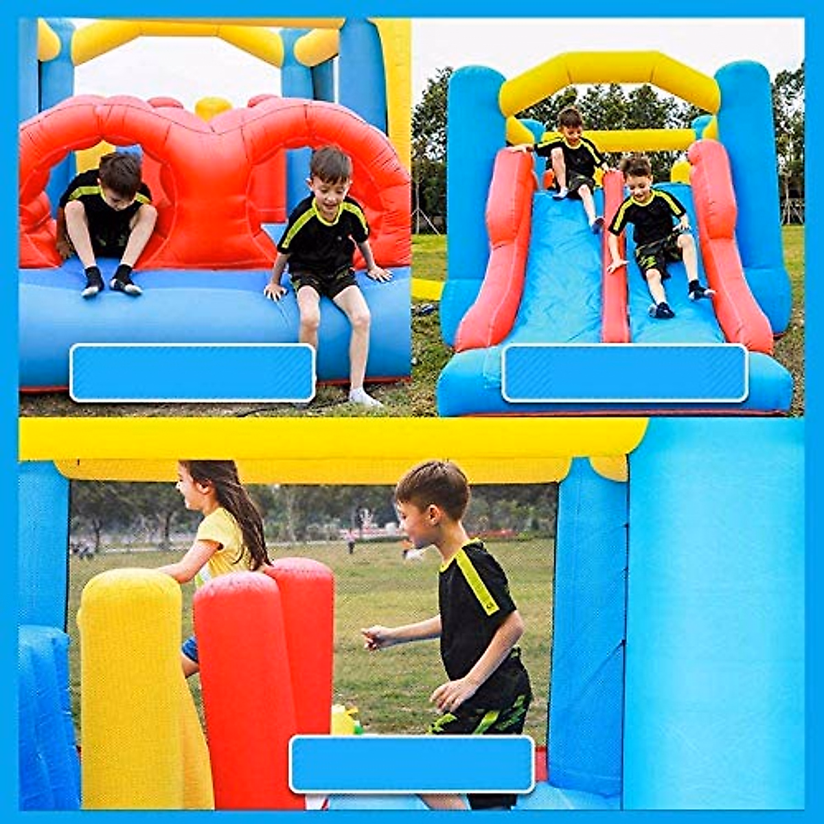 Inflatable Castle and Slide,Outdoor Large Children Trampoline Square Two-Track Slide Park Naughty Castle Toys Square Playground Colors