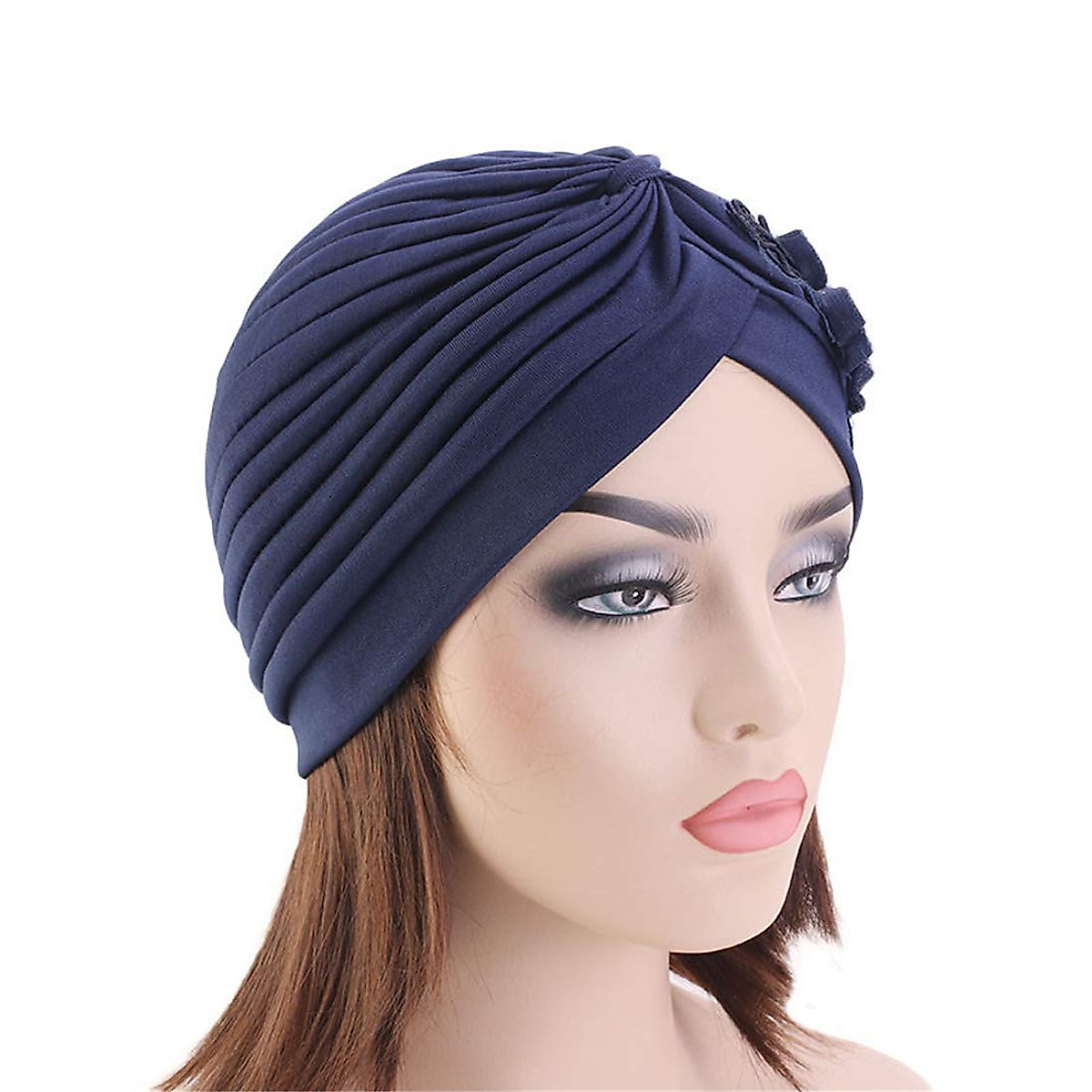 Qianmome Womens Sequin Flower Turban Elegant Muslim Beanie Head wrap Chemo Cap White