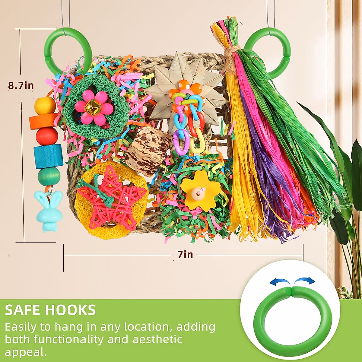 Bird Toys, Parakeet Toys Bird Foraging Toys Grass Mat Climbing Wall for Parakeet,Parrot,Cockatiel,Conure,Lovebird,Budgie Cage Small to Medium Birds (Warm Sun)