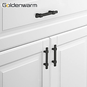 goldenwarm 10 Pack Cabinet Handles Matte Black Cabinet Pulls 3 Inch Hole Center Drawer Pulls Modern Bar Dresser Handles for Bathroom Kitchen Bedroom, Zinc Alloy