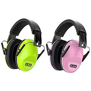 Dr.meter Noise Cancelling Ear Muffs 27 NRR Noise Cancelling Headphones for Kids with Adjustable Headband - Kids Ear Protection for Sleeping Mowing and Studying - 2 Packs, Green & Pink