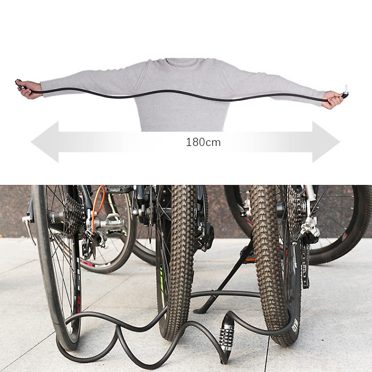 AZPINGPAN Bicycle Lock丨120/180cm Lengthened Self-Winding Anti-Theft Mountain Bike Steel Cable Code Lock with Lock Frame丨outdoor Riding Accessories丨suitable for Bicycles and Motorcycles