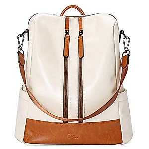 CLUCI Leather Backpack Purse for Women Covertible Travel Large Fashion Casual Lady Detachable Shoulder Bag Beige with Brown
