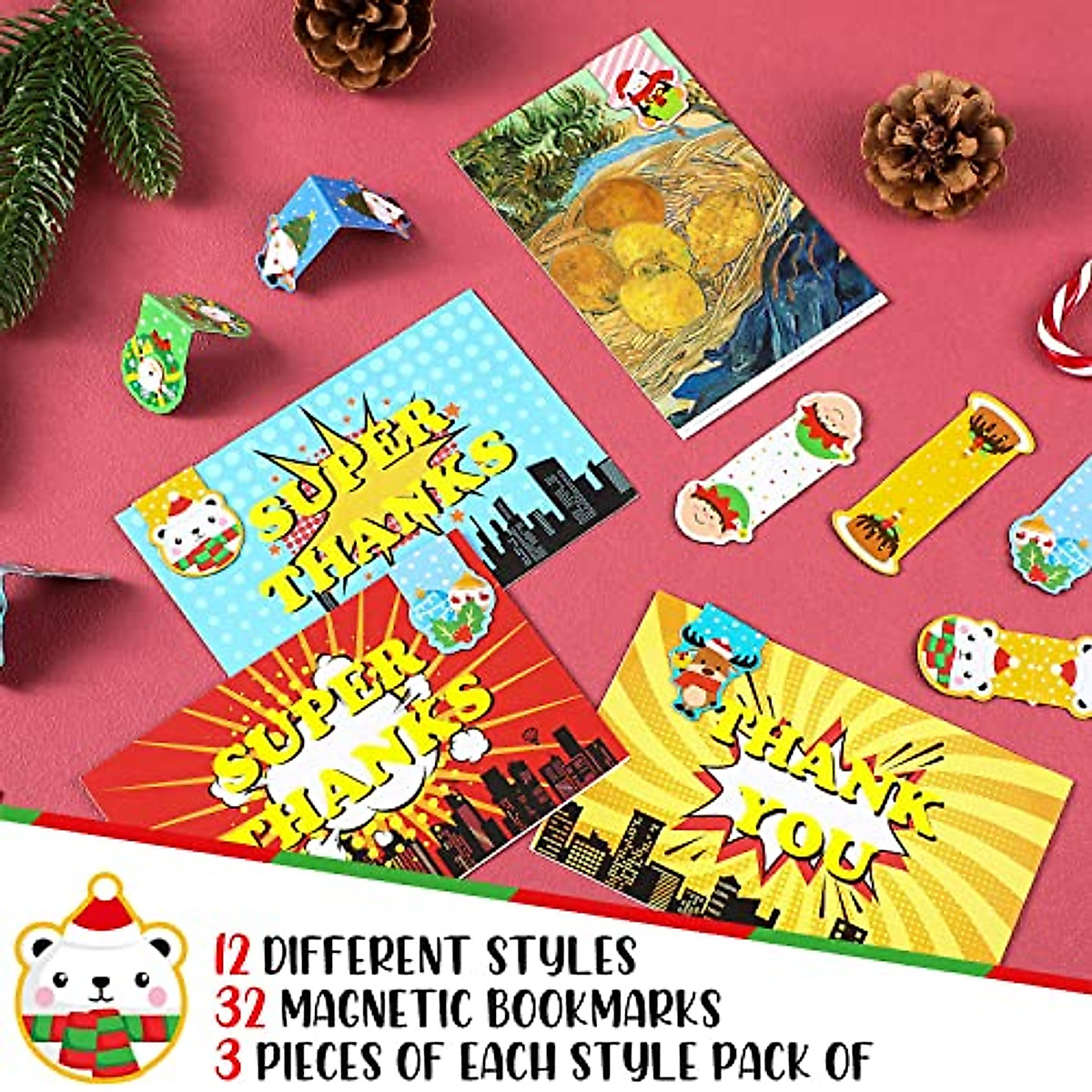 60 Pieces Christmas Magnetic Bookmarks Kids Cute Bookmarks Magnet Page Clips Bookmark with Santa Snowman Reindeer Pattern Xmas Page Clips for Kids Christmas Winter Holiday School Gifts
