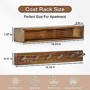 FifthQuarter Coat Hooks Wall Mounted: Easy Installation Rustic Coat Rack with Extra Storage Shelf and Sturdy Wooden Hook for Hanging Decor in Bathroom| Entryway| Bedroom | Hallway
