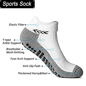 GOGOGOAL Non-slip Ankle Sock Men Women Low-cut Non-slip Compression Slipper Sock Grip Athletic Trainning Sock for Yoga Soccer Basketball greyWhite M 4P