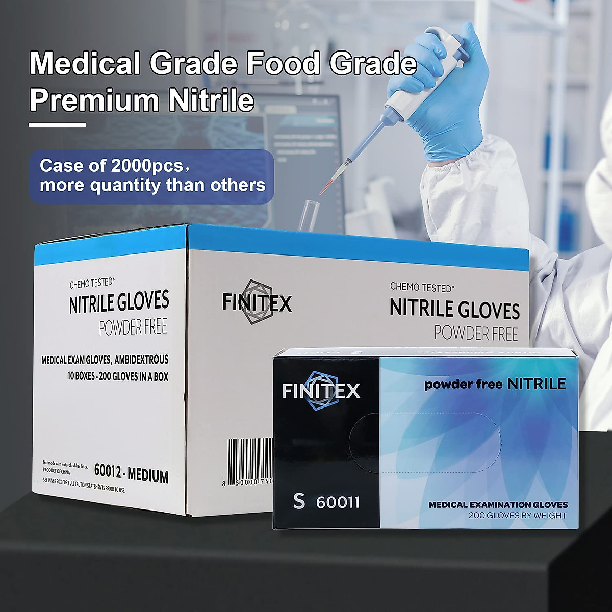 FINITEX Nitrile Disposable Medical Exam Gloves Blue 2000 PCS (Small)