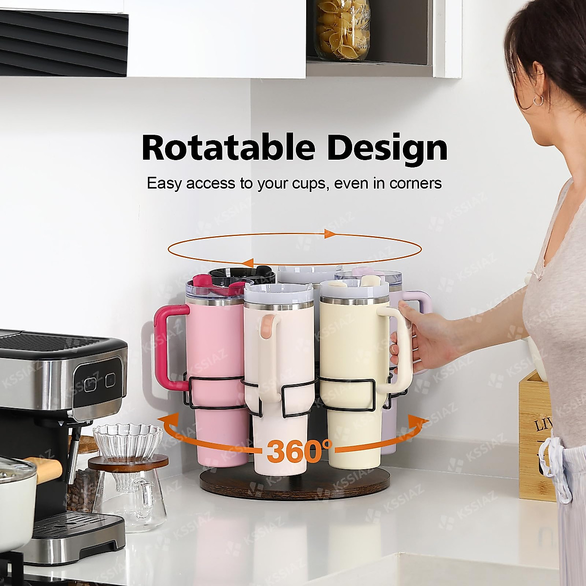 Water Bottle Organizer for Stanley 40 oz Tumbler with Handle, Rotatable Stanley Cup Organizer Holder, Patented Product, Kitchen Organizers and Storage for Stanley Cup Accessories, Black