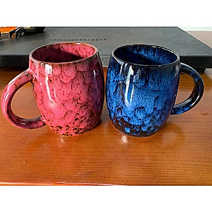 CASLONEE Exquisite 16 Oz Retro Ceramic Coffee Cups Milk Mugs Kiln Altered Glaze Porcelain Tea Cup Beautiful Christmas/Birthday Gift for Friends/Family Members (16 oz Retro Blue)