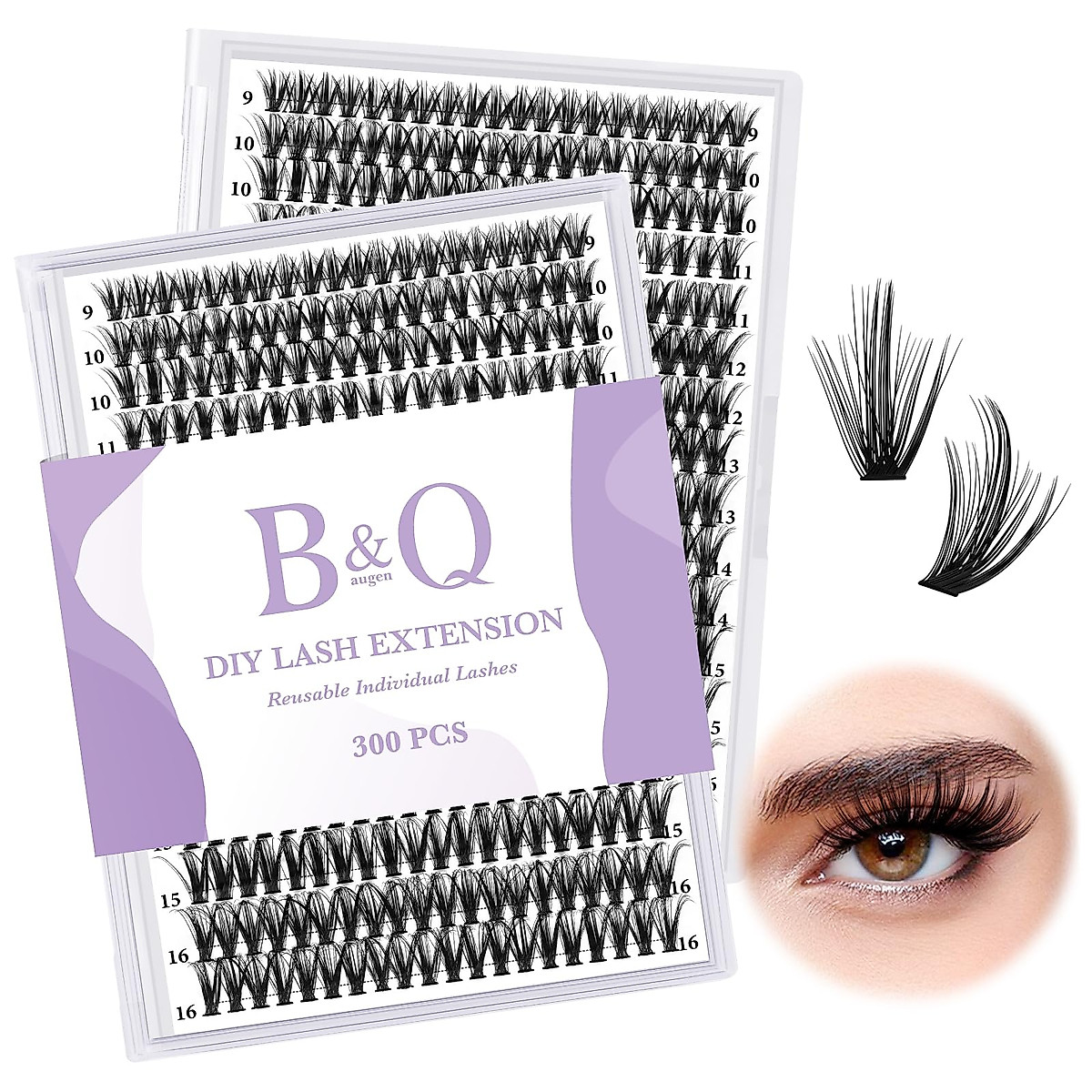 B&Q Manga Lash Clusters DIY Individual Lashes 50D-0.07D-9-16MIX 300 PCS False Eyelash Cluster Manga Lashes Cluster 30D 40D 50D D Curl Lash Clusters DIY lash Extensions at Home (50D-0.07D,9-16MIX)