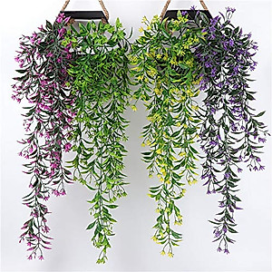 N++A 30.7in 2pcs Artificial Vines for Outdoors uv Resistant Fake Vine Willow Rattan Flowers Artificial Hanging Plant for Home Garden Wall Decoration(Purple)