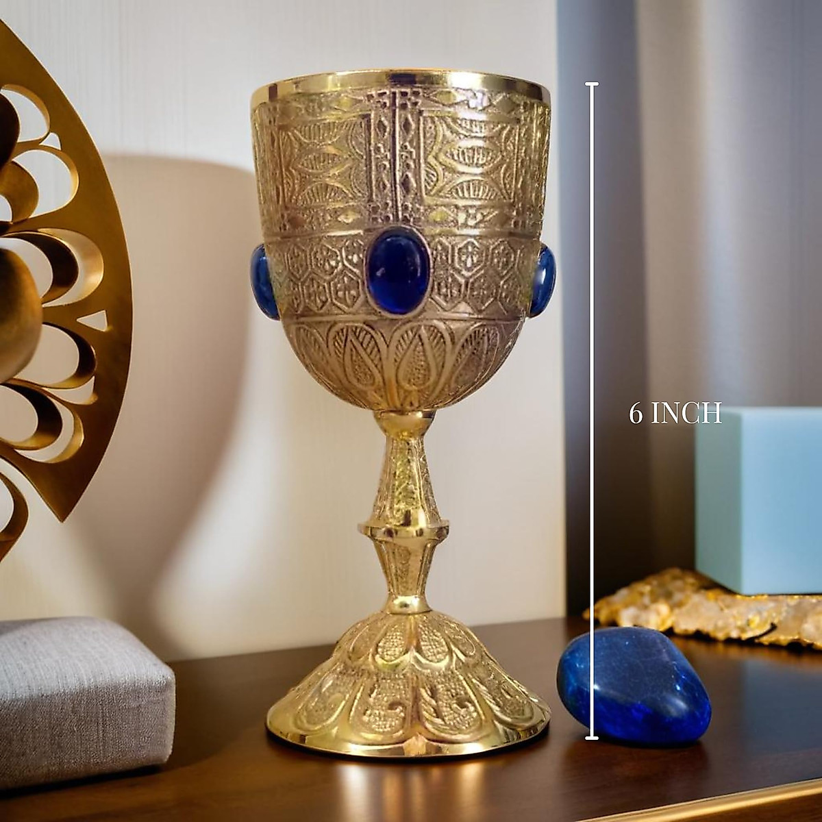 REPLICARTZ Chalice Goblet Wine Glasses Gold Plated Brass Gift Chalice Wine Goblet Vintage Chalice Medieval Goblet, Best for Daily Use, Wedding Anniversary and Birthday 250 ml Pack of 1