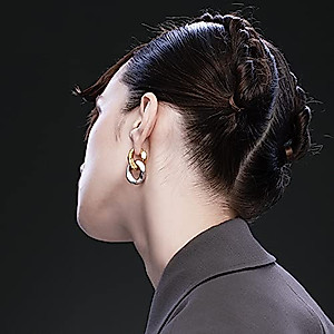 Sloong 14k Gold Plated Chunky Earring Cuban Link Chain Circle Hoop Earrings Paperclip Link Chain Jewelry Drop Dangle Earrings set for women Adult